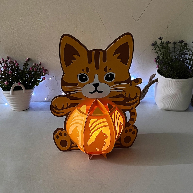 Cute Cat Lantern SVG - DIY Papercraft Home Decoration (PDF) - Etsy