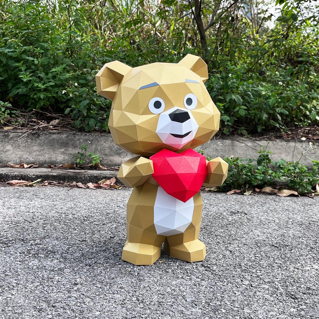 Teddy Bear Hugging Heart Papercraft Template - Diy 3D Teddy Bear ...