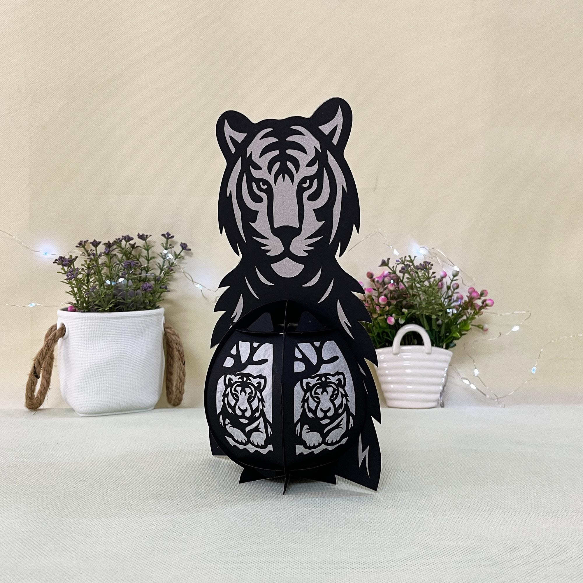 Tiger Lantern SVG for Cricut Projects - Diy Tiger Paper Lamp - PDF ...