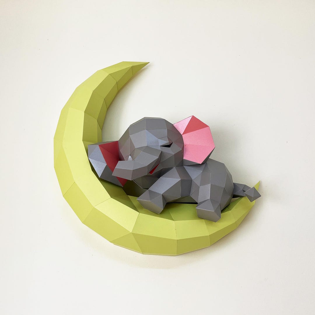 Elephant Sleep on the Moon Papercraft PDF, SVG Template for Cricut ...