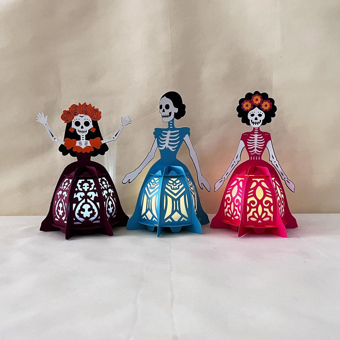 Set 3 Catrina Lantern SVG, Day of the Dead DIY Decoration (PDF, Studio ...