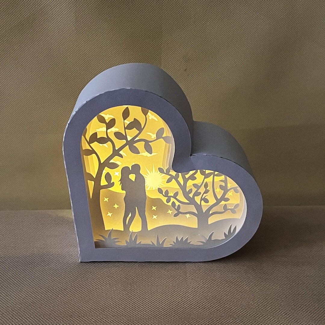Romantic Couple Heart Shadow Box SVG, Paper Cut Template (PDF, Studio ...