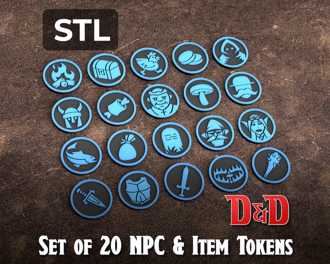 Dnd Token Set of 20: NPC & Item 3D Printable STL (digital Download) - Etsy