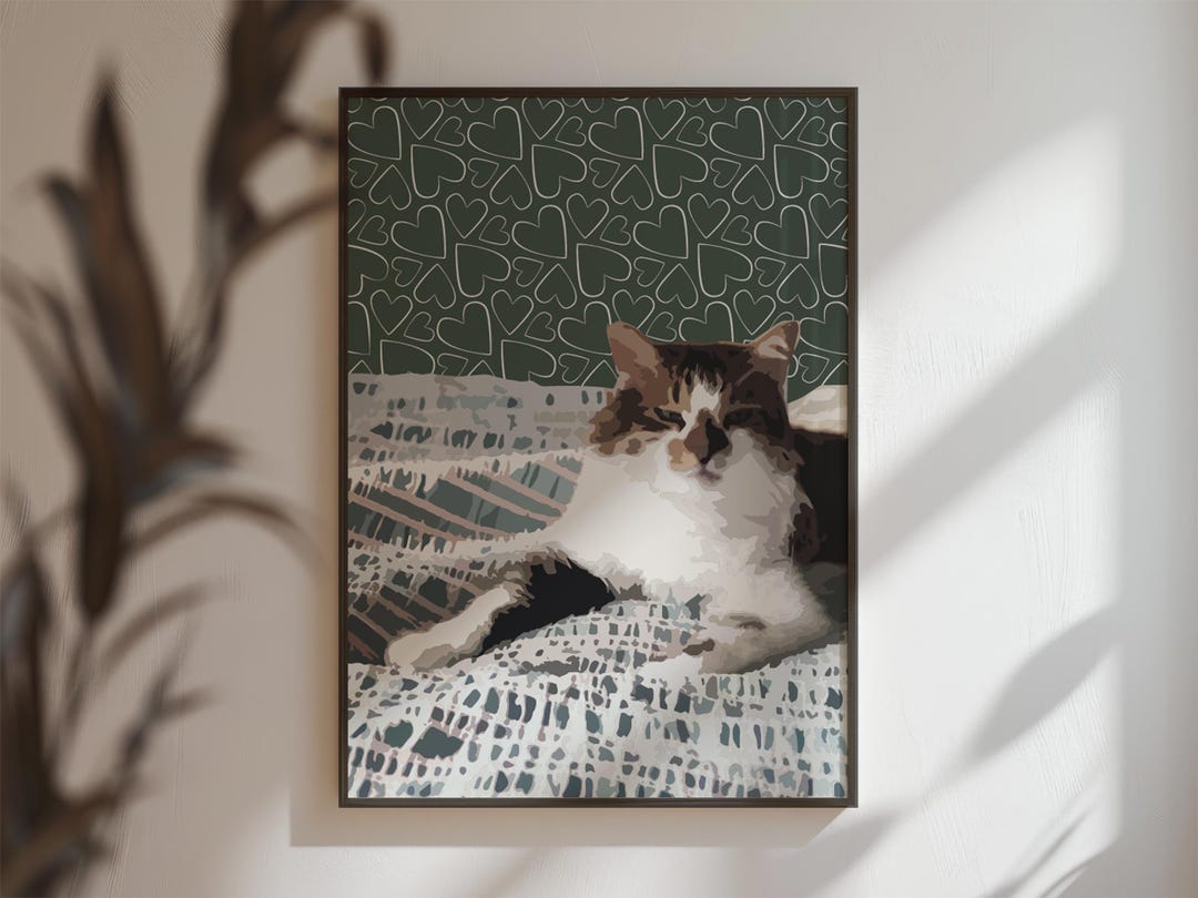 Sleepy Cat Art Print, Fluffy Kitten Poster, Cat Lover Gift - Etsy