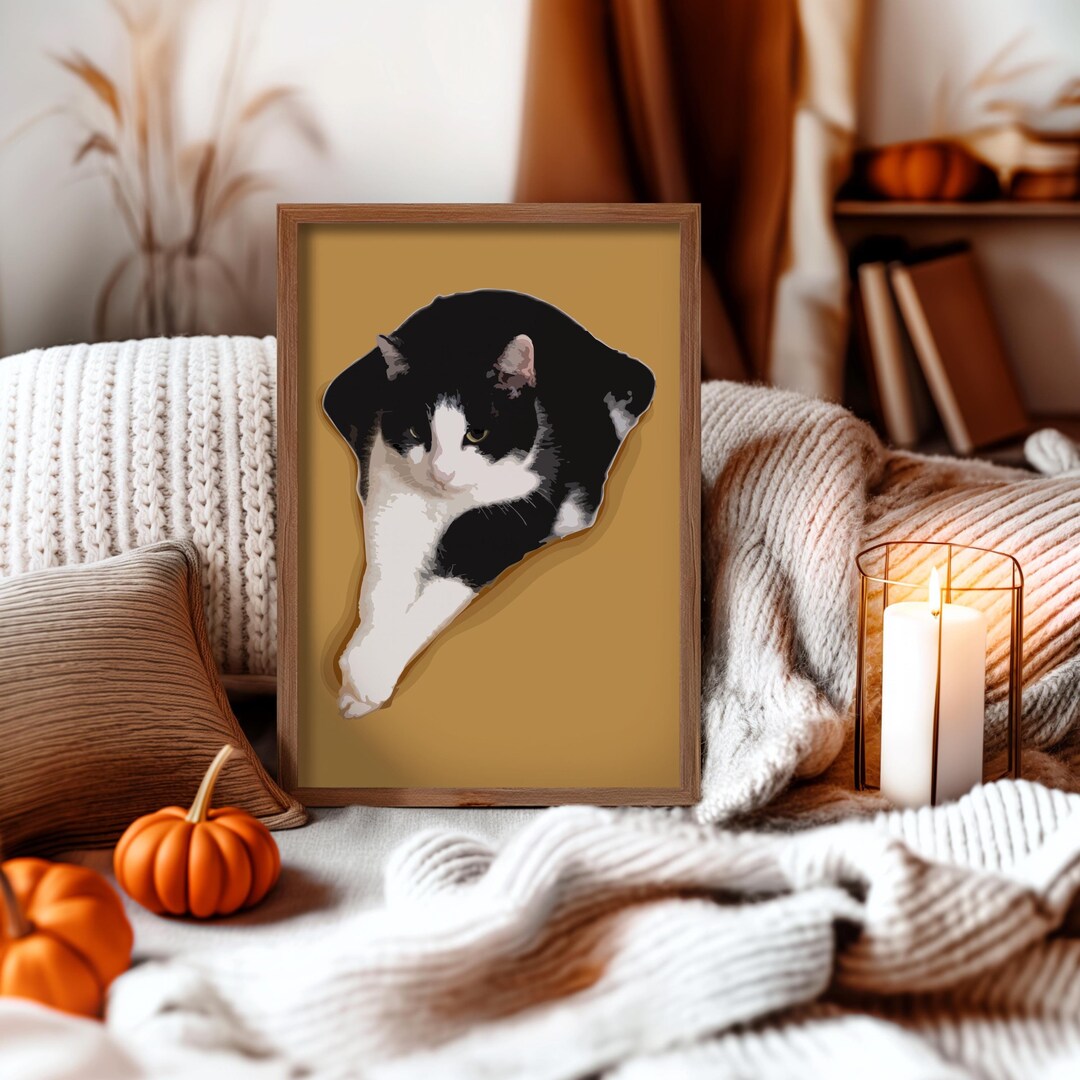 Tuxedo Cat Downloadable Art to A2 Wall Poster Art From A6 Postcard, Cat ...
