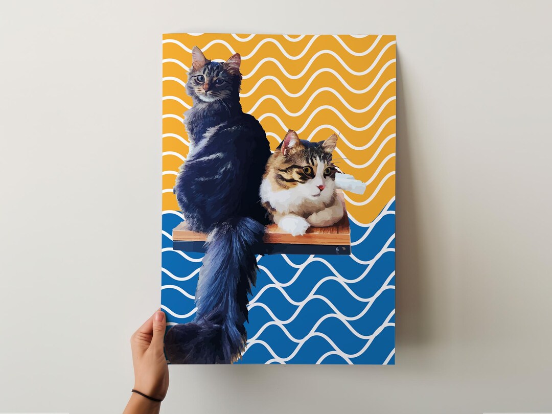 Two Cats Art Poster, Tabby & Calico Cat on Pop Art Wall Decor, Cat ...