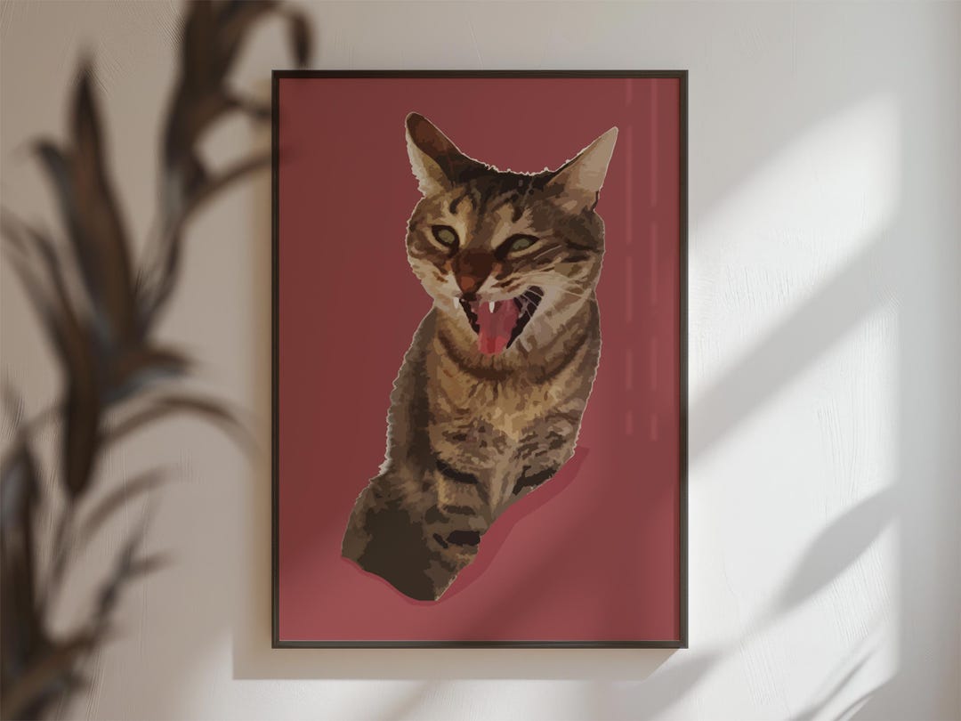 Funny Cat Art Decor, Yawning Cat Wall Decor Gift for Sleepy Head Friend ...