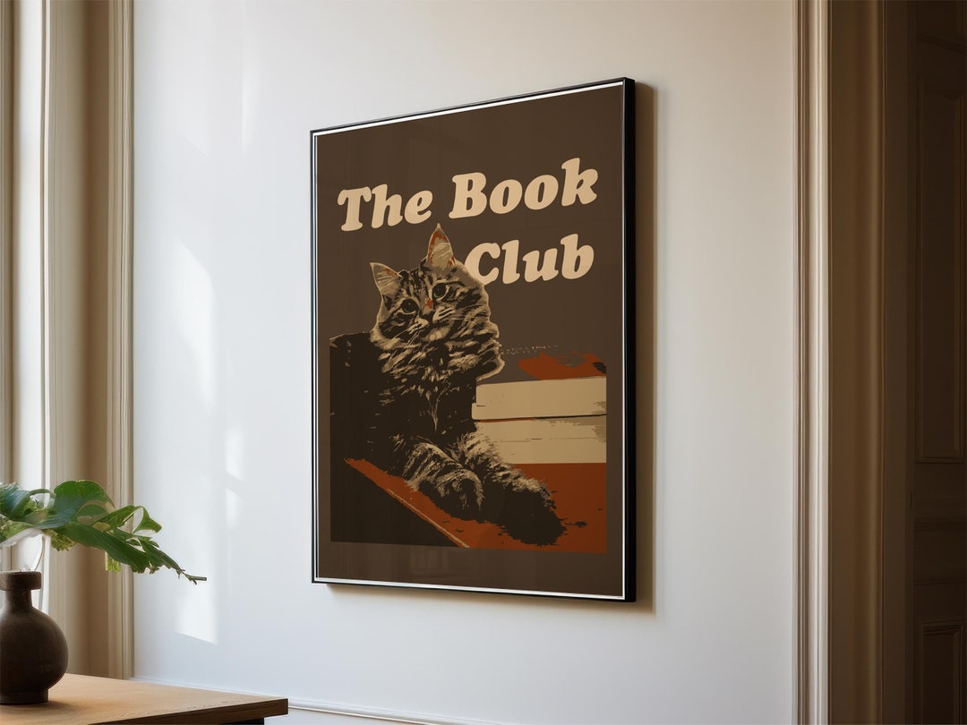 Fluffy Cat Wall Decor Print With the Books, "the Book Club" Poster for ...