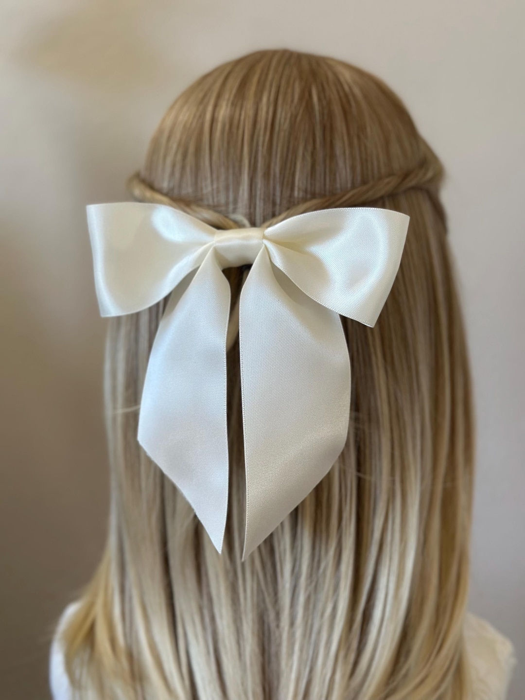 Holly Romance | Petite Ivory Double-faced Satin Ribbon Hair Bow ...