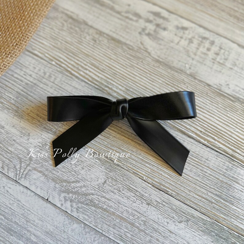 Black Milky Vegan Leather Hair Bow Hair Clip - Etsy