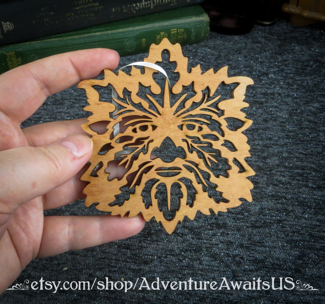 Greenman Ornament – Laser Cut Birch Wood Pagan Yule Decor - Etsy