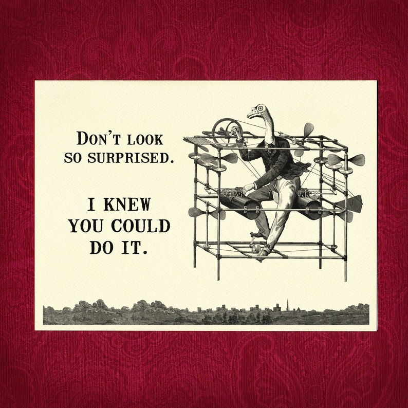 Surprised Greeting Card Victorian Illustration Funny - Etsy