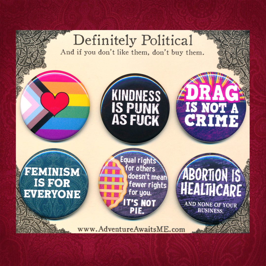 Definitely Political Pinback Button Set - Pins Badges Kindness Punk ...