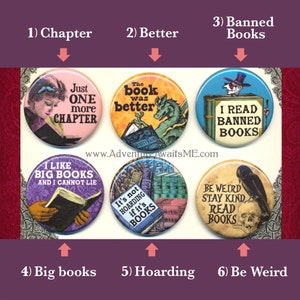 Book Worm Button Set - Pins Badges Bookworm Bibliophile Reader Writer ...