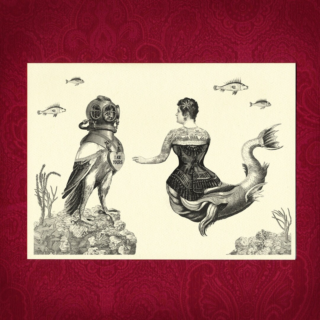 I Am Yours - Greeting Card (blank) - Victorian Illustration Mermaid ...