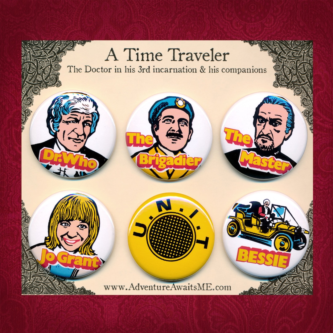Doctor Who (3rd) Pinback Button Set - Dr Who Master Brigadier Jo Grant ...