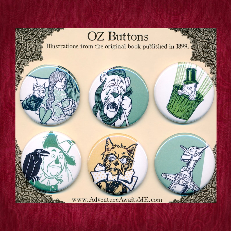 Wonderful Wizard of OZ Pinback Button Set Illustrations 1899 - Etsy