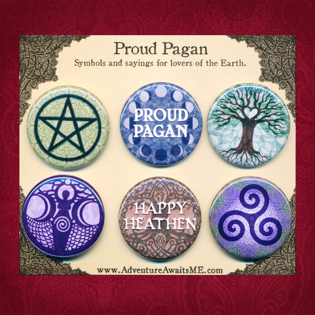 Proud Pagan Pinback Button Set - Pins Badges Green Pentacle Witch Wicca ...