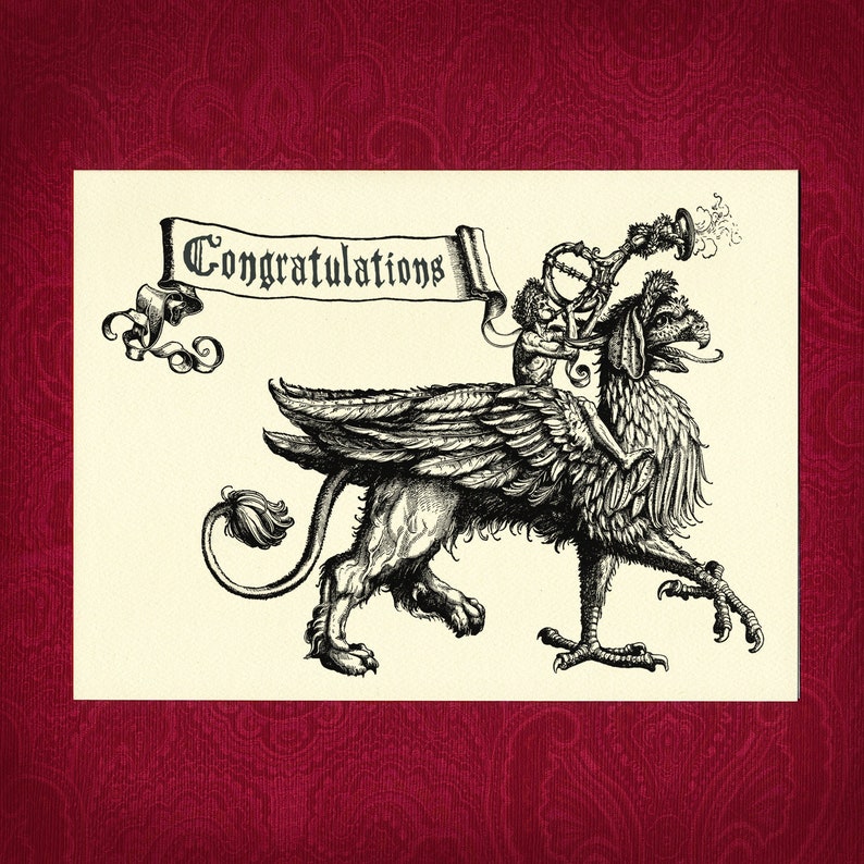 Congratulations - Greeting Card - Victorian Illustration Griffin ...