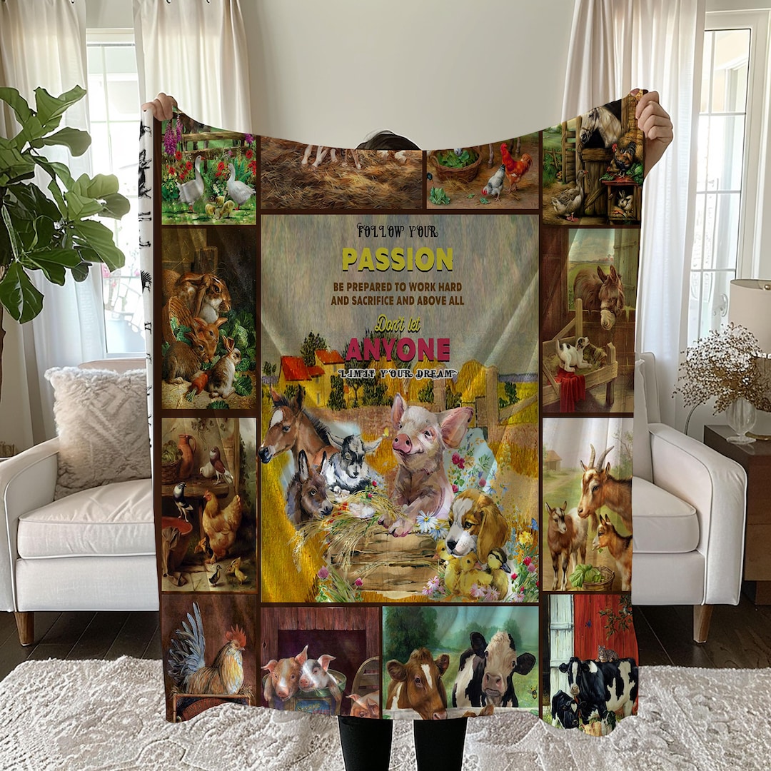 Farm Animal Blanket, Farm Throw Blanket, Farm Life Blanket, Farming ...