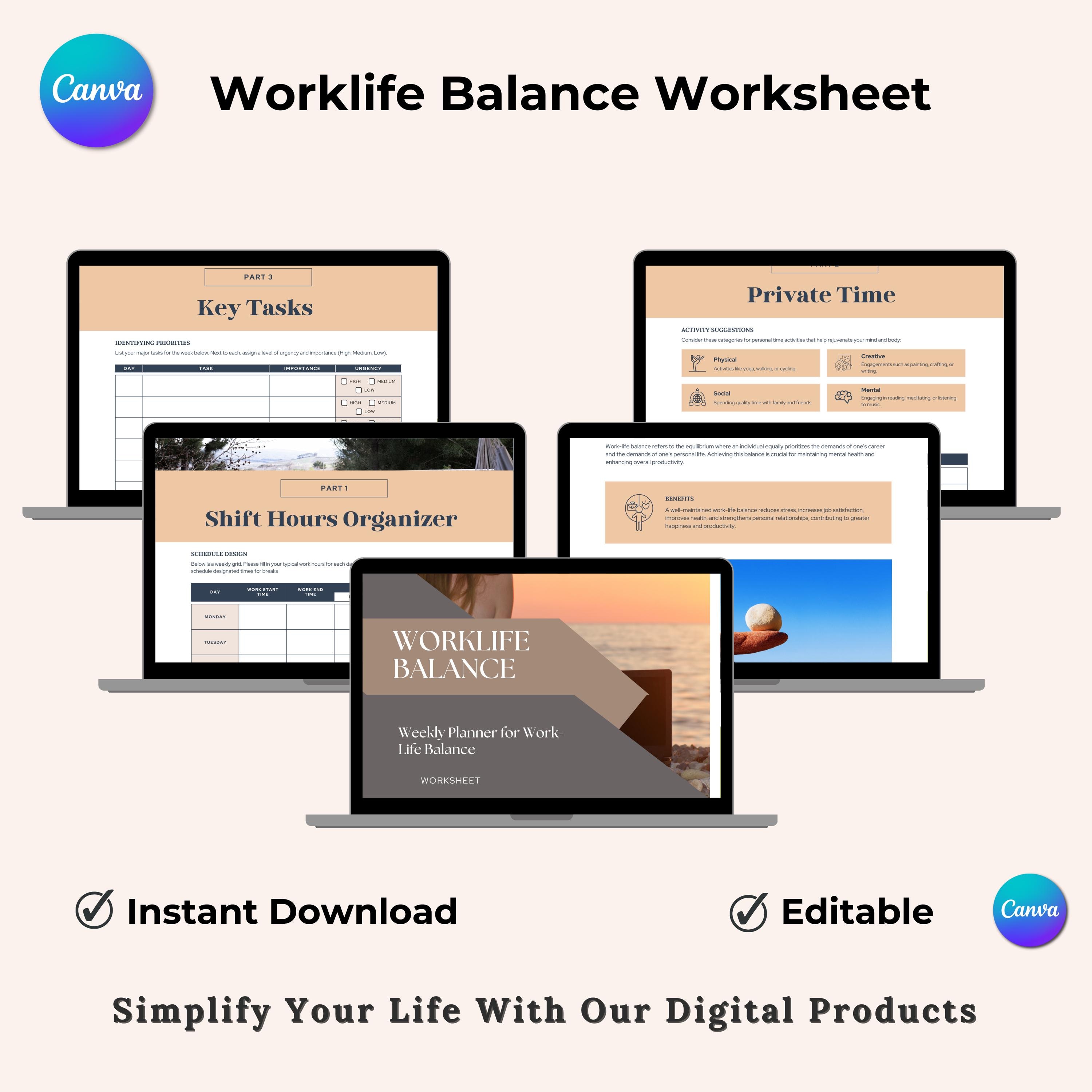 Work Life Balance Worksheet, Time Management Self Care Planner, Work ...