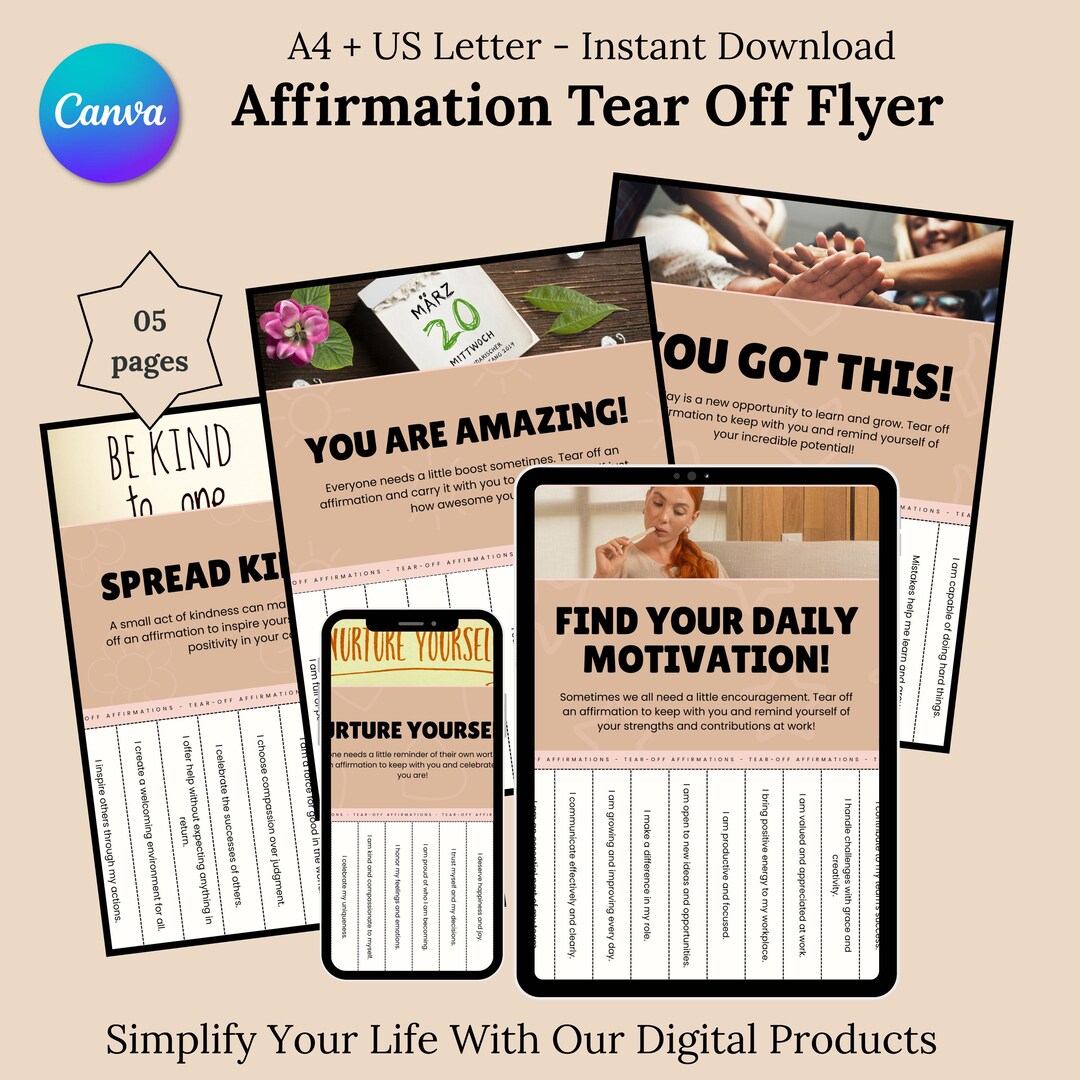 Affirmation Tear-off Flyers: Classroom & Workplace Positivity (digital ...