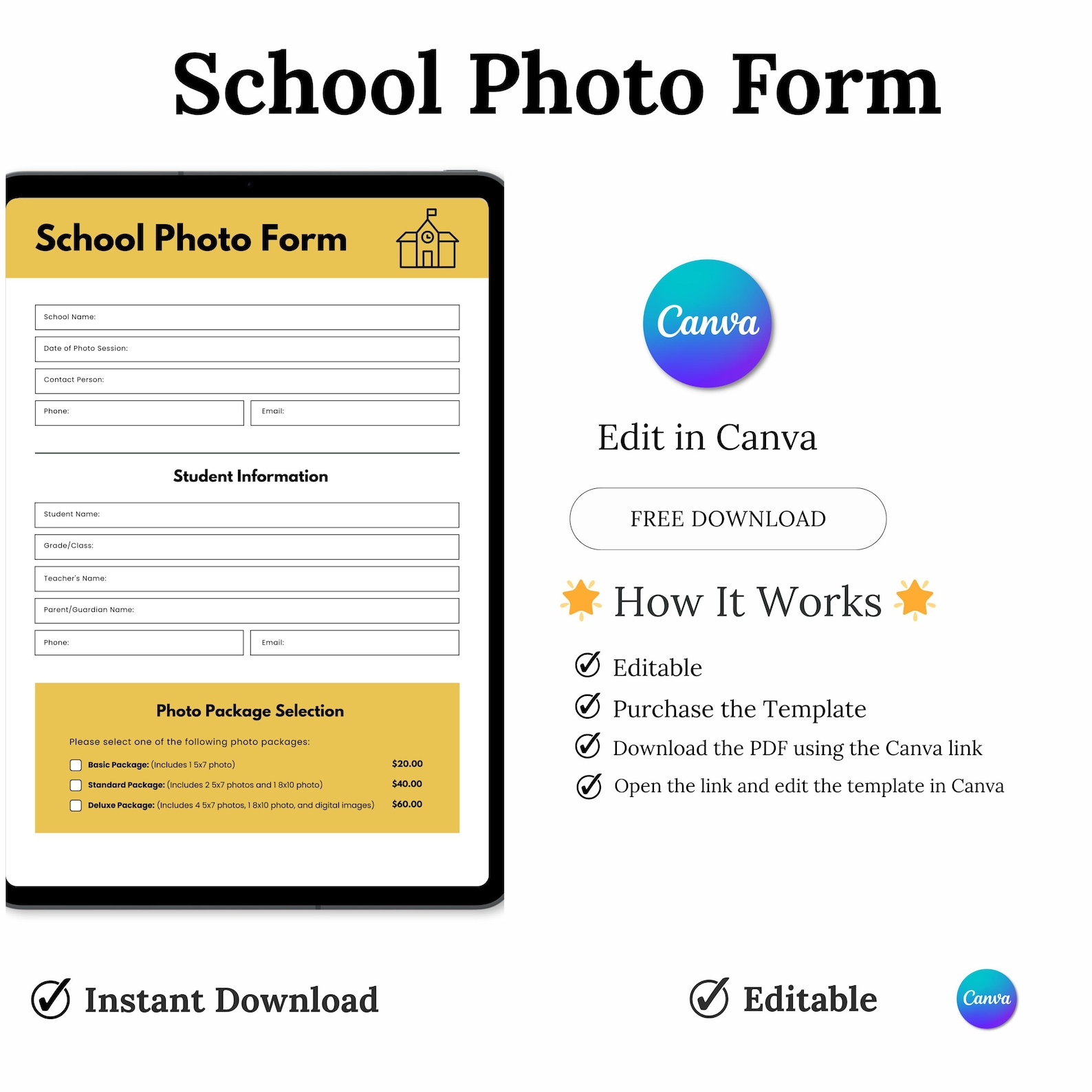 School Photo Order Form Template: Photography Package Selection ...