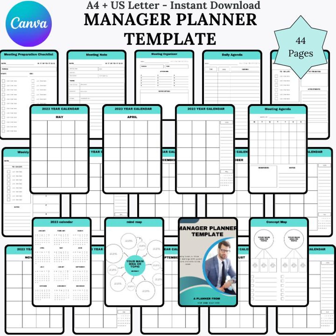 Project Manager Planner Template: Weekly Schedule & Meeting Agenda ...