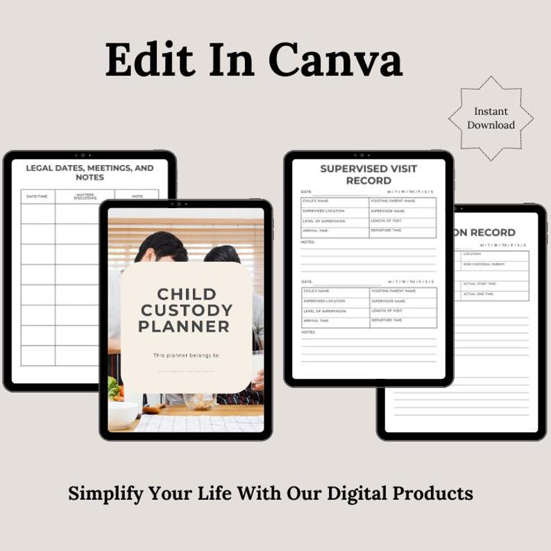 Child Custody Planner: Schedule Template, Communication Log (instant ...