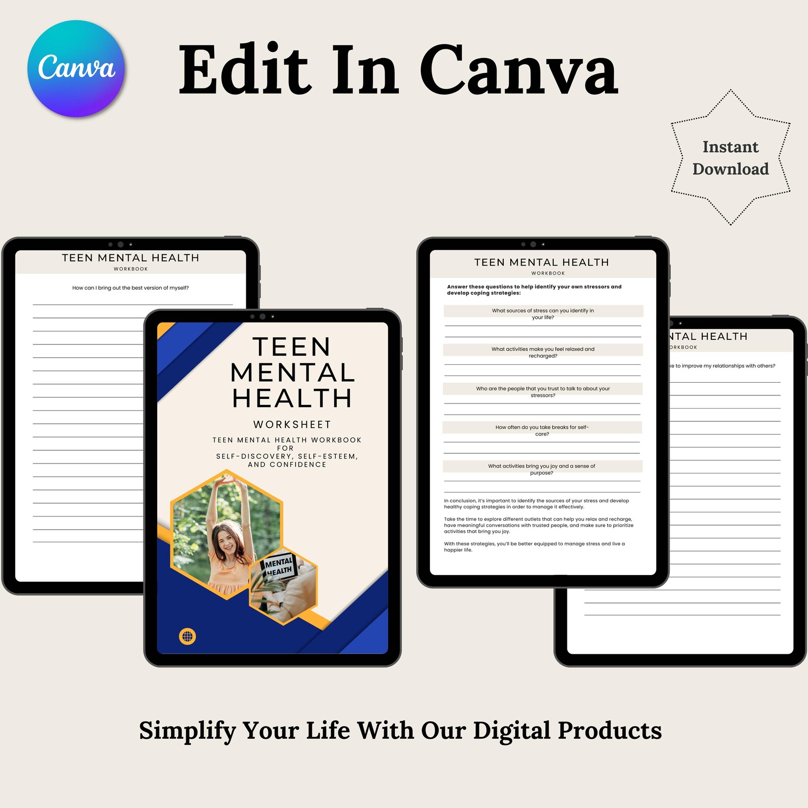 Mental Health Workbook Template, Self Esteem Workbook for Teens, Mental ...