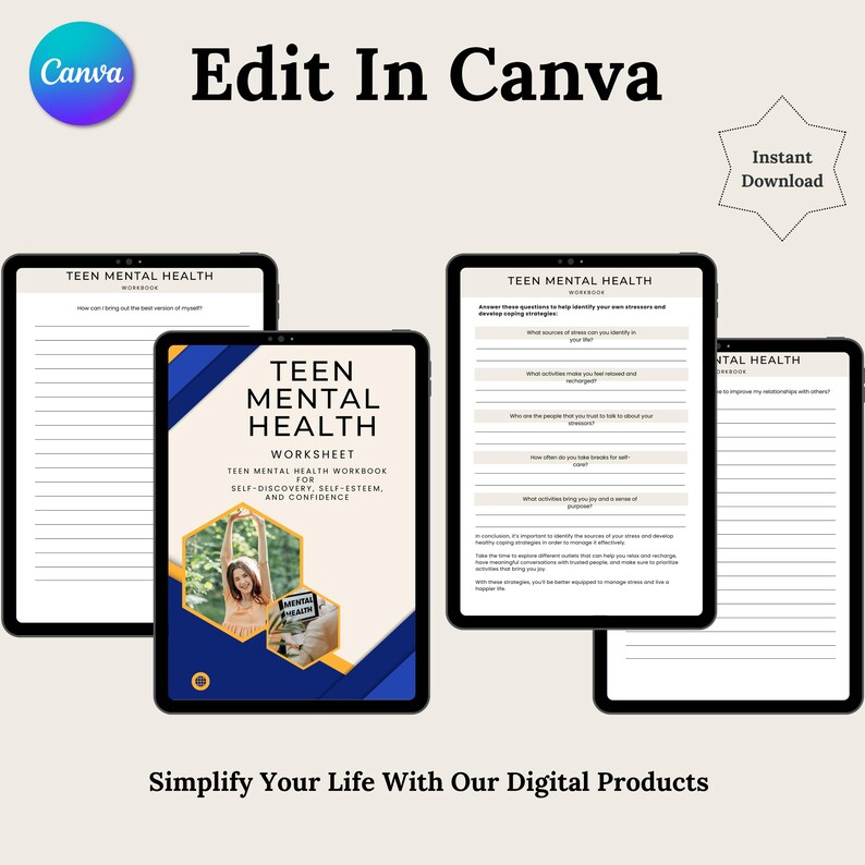 Mental Health Workbook Template, Self Esteem Workbook for Teens, Mental ...