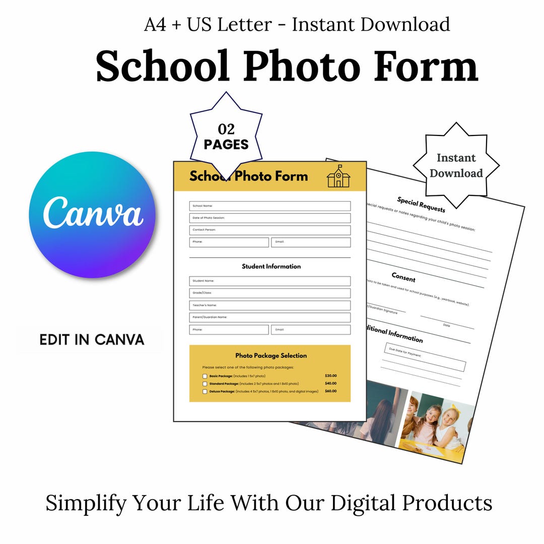 School Photo Order Form Template: Photography Package Selection ...