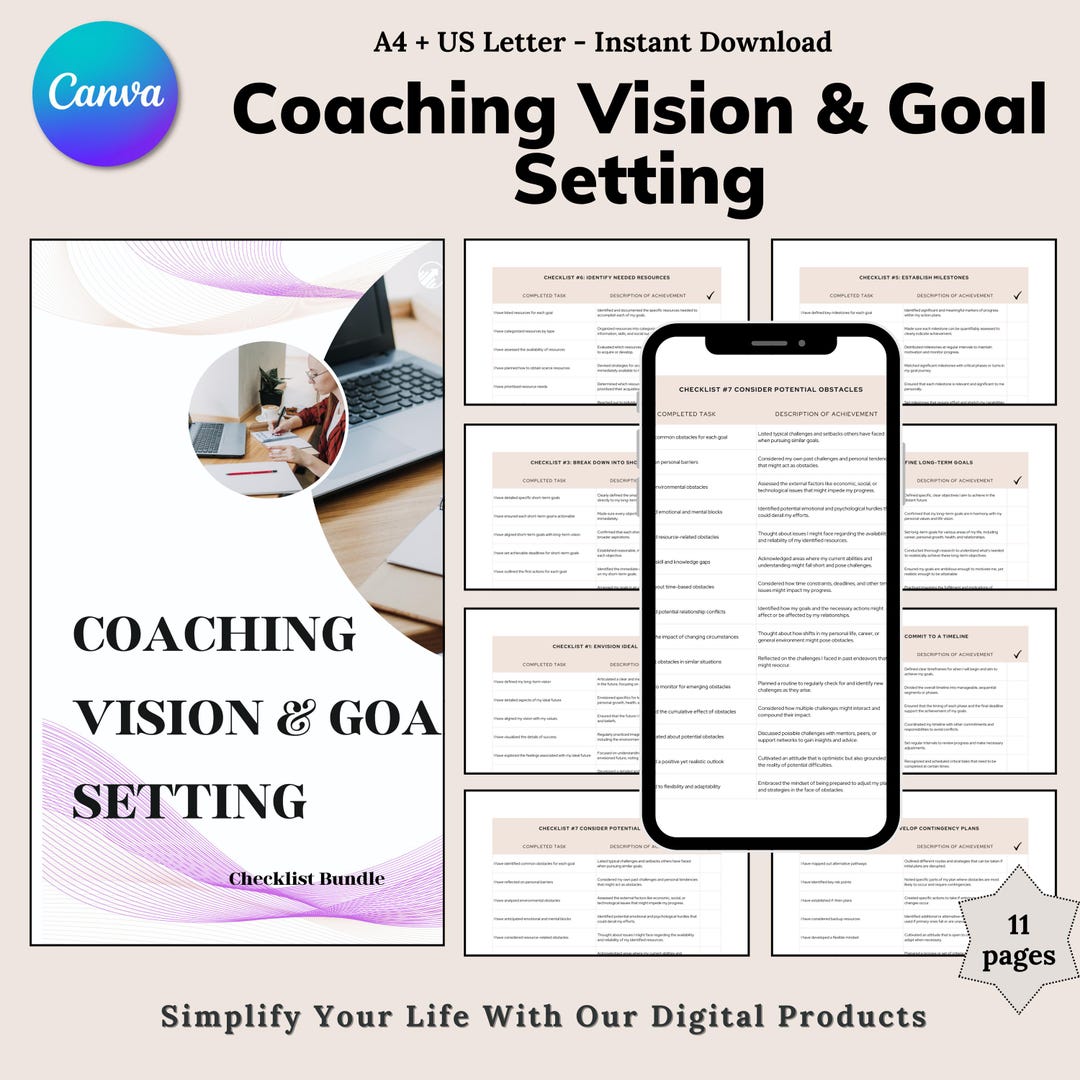 Coaching Checklist Bundle, Vision Goal Setting Worksheets, Coaching ...