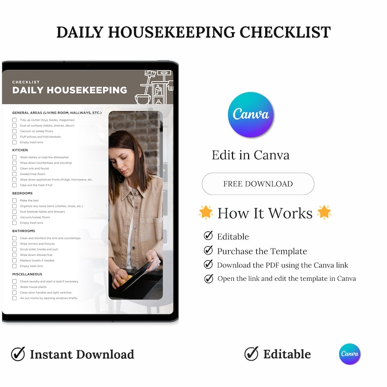Housekeeping Checklist Printable, Home Cleaning Daily Routine ...