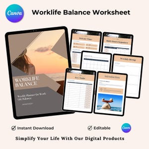 Work Life Balance Worksheet, Time Management Self Care Planner, Work ...