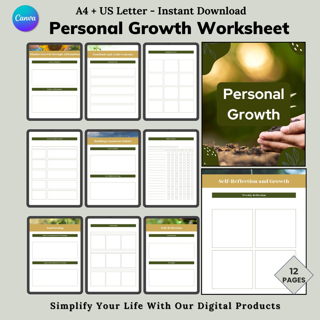 Personal Growth Worksheet, Growth Mindset Worksheet Template, Personal ...