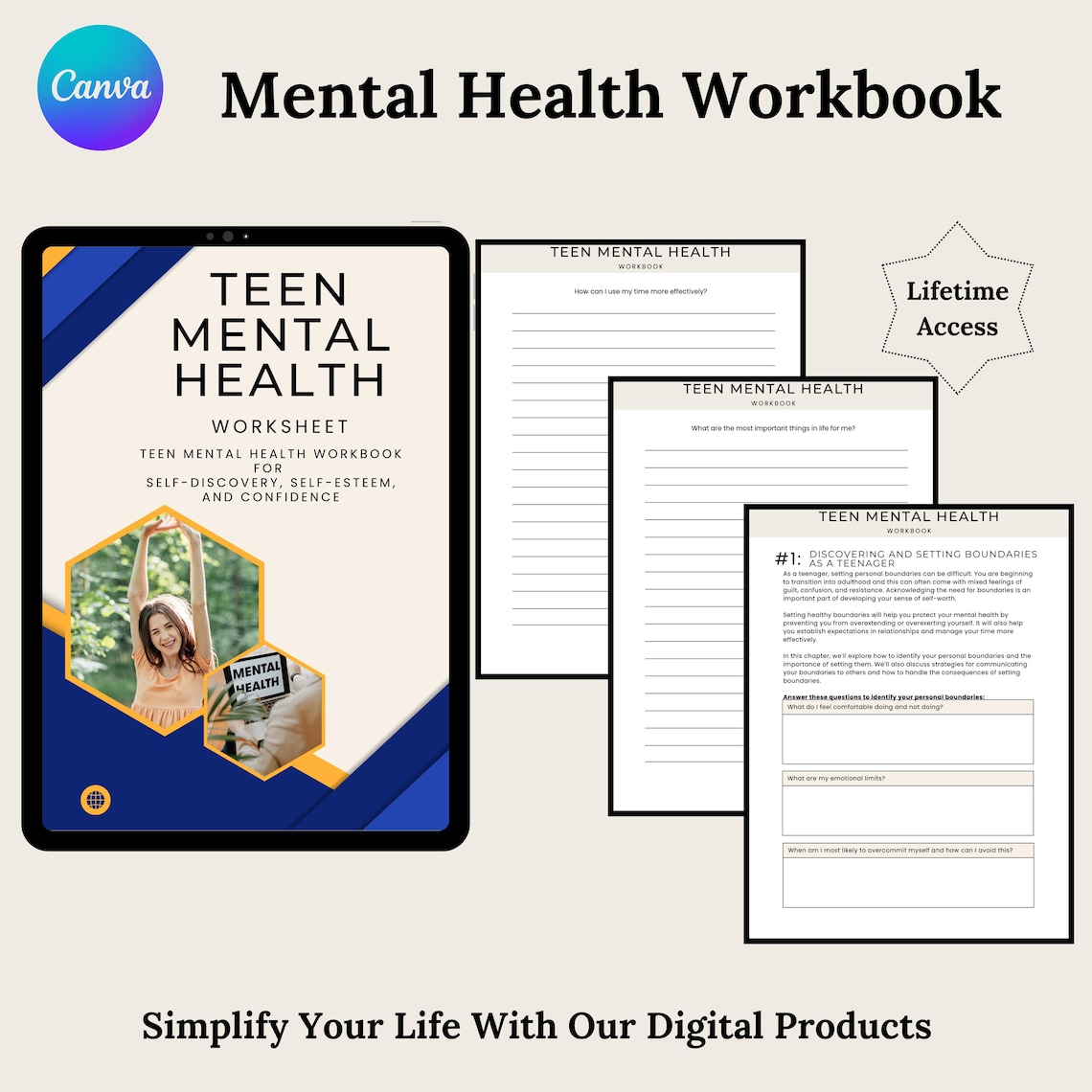 Mental Health Workbook Template, Self Esteem Workbook for Teens, Mental ...