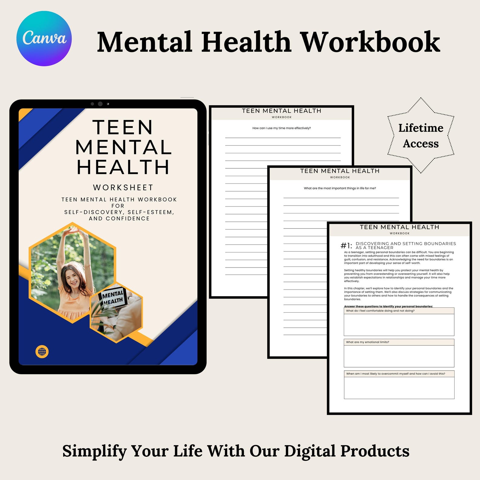 Mental Health Workbook Template, Self Esteem Workbook for Teens, Mental ...