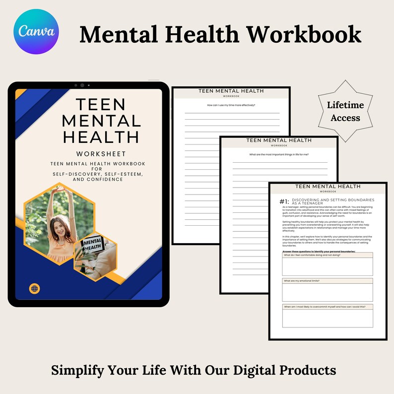 Mental Health Workbook Template, Self Esteem Workbook for Teens, Mental ...