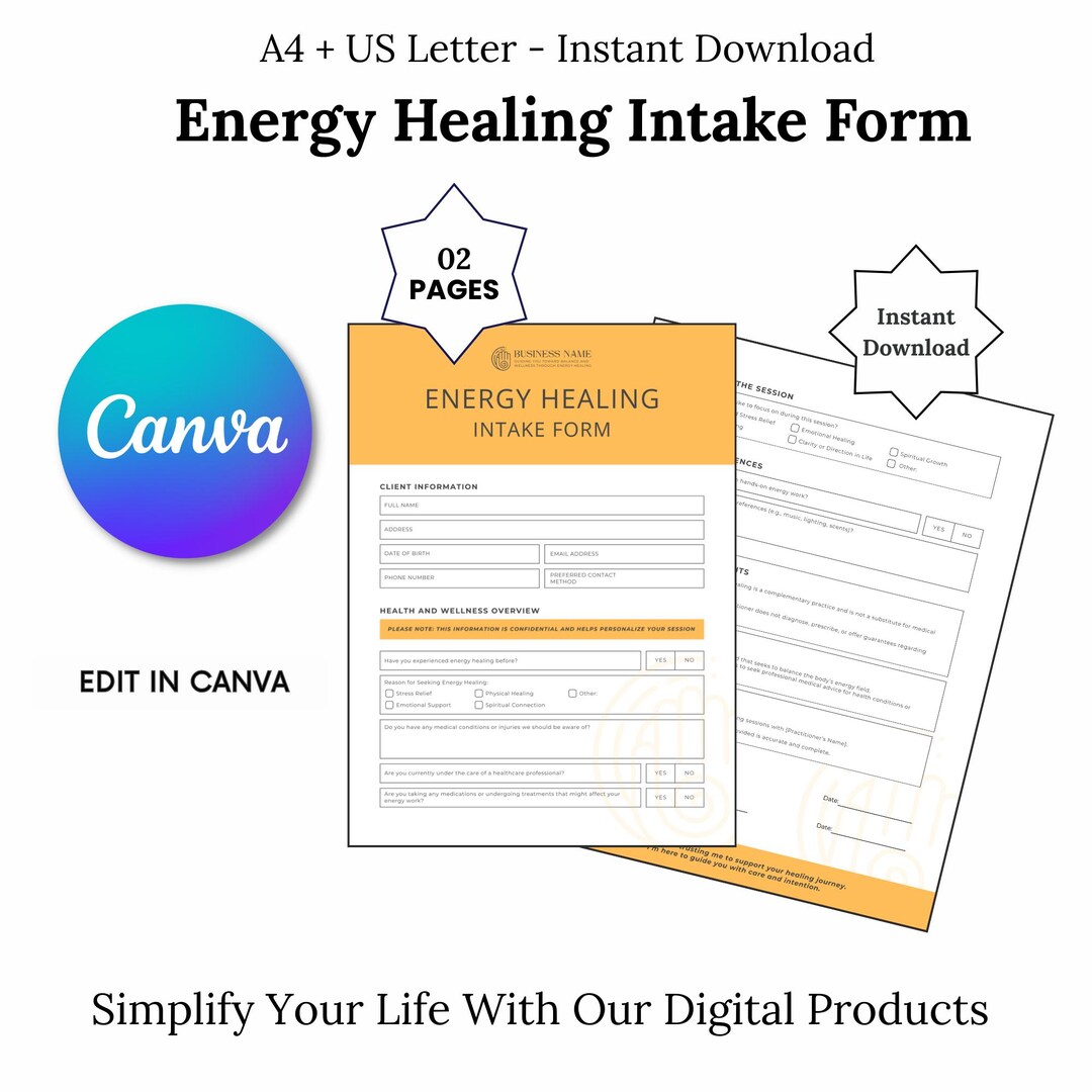Energy Healing Intake Form, Holistic Practitioner Template, Chakra ...