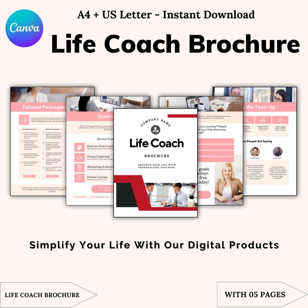 Life Coach Brochure Template: Canva Business Marketing (instant ...
