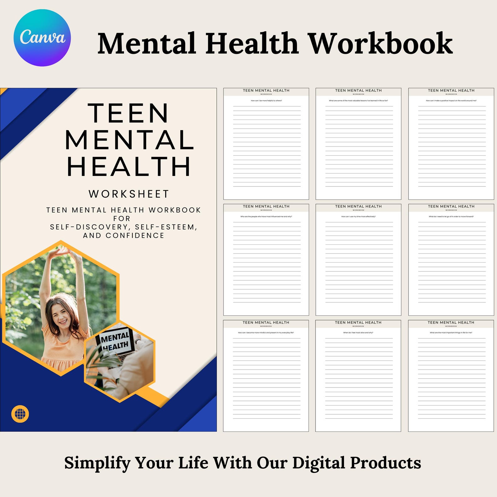Mental Health Workbook Template, Self Esteem Workbook for Teens, Mental ...