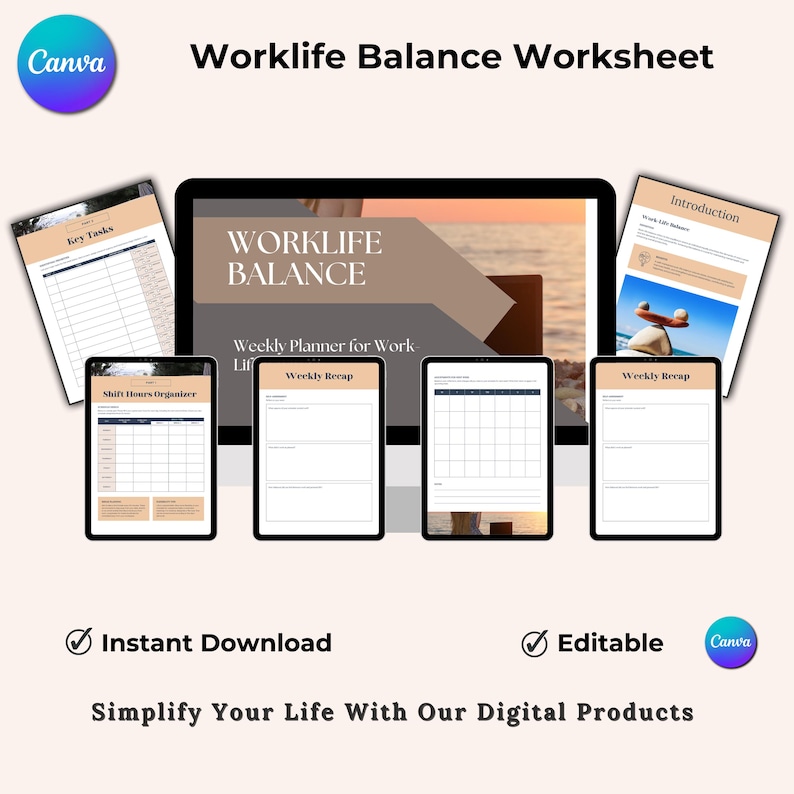 Work Life Balance Worksheet, Time Management Self Care Planner, Work ...
