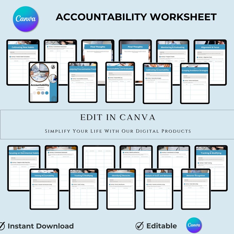 Accountability Sheet, Printable Goal Tracking Productivity Template ...