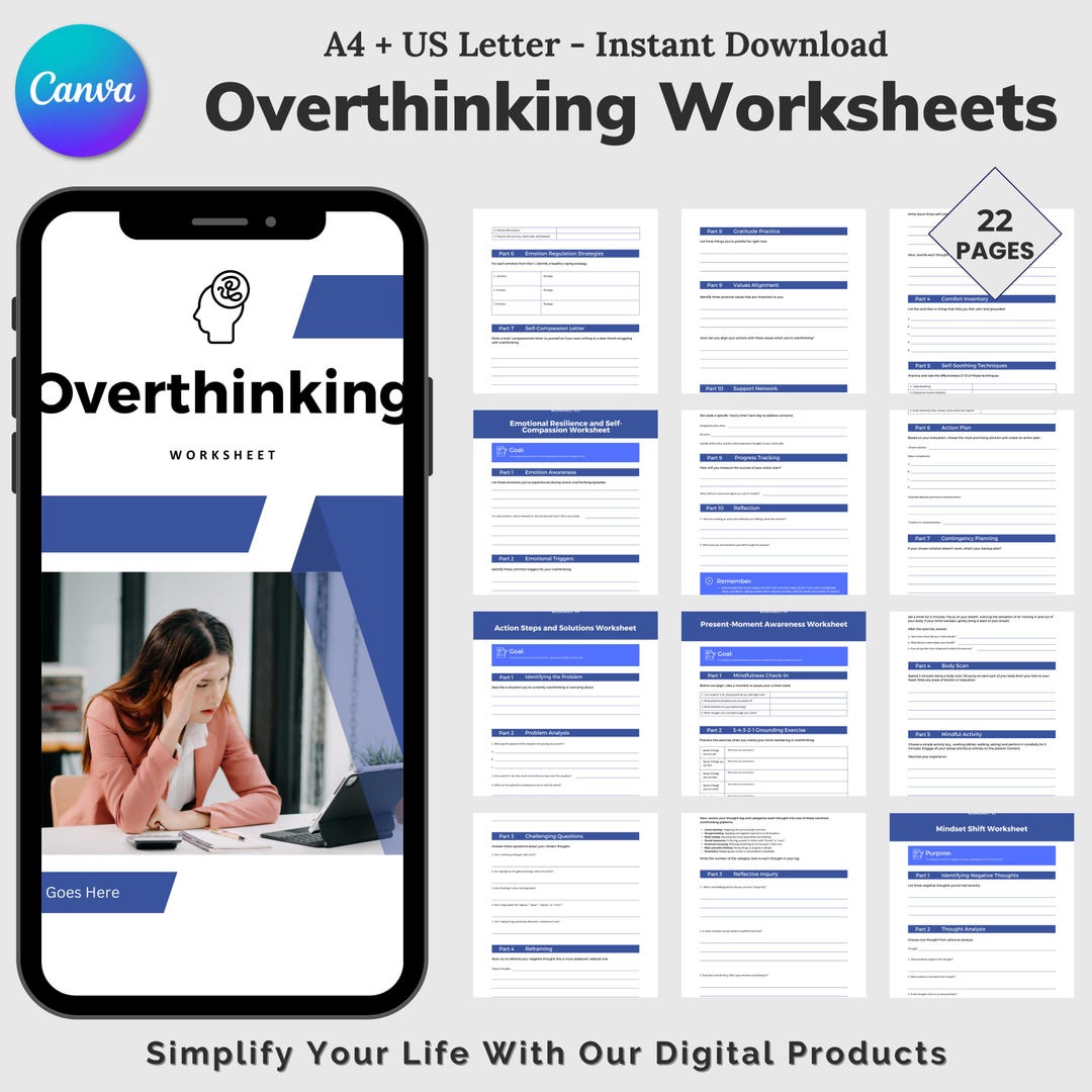 Overthinking Worksheets, Printable Self Reflection Worksheet Template ...