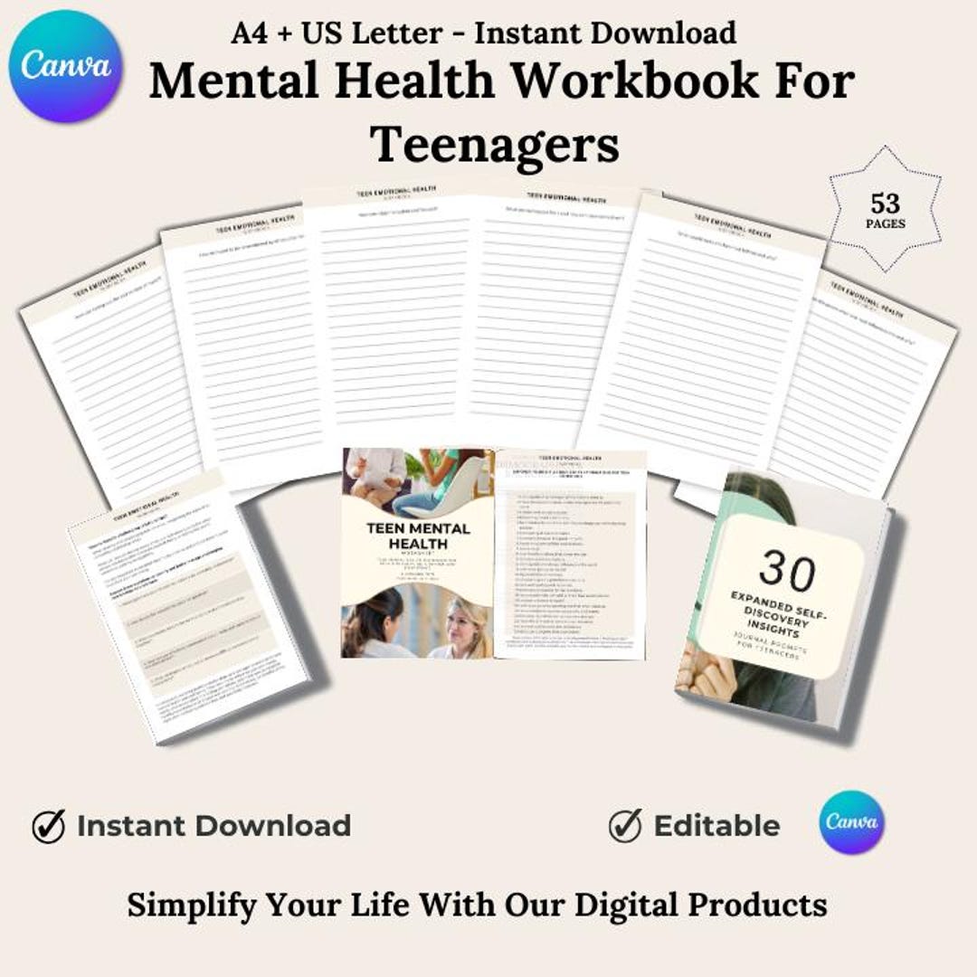 Mental Health Workbook, Teen Mental Health Workbook, Self Discovery ...