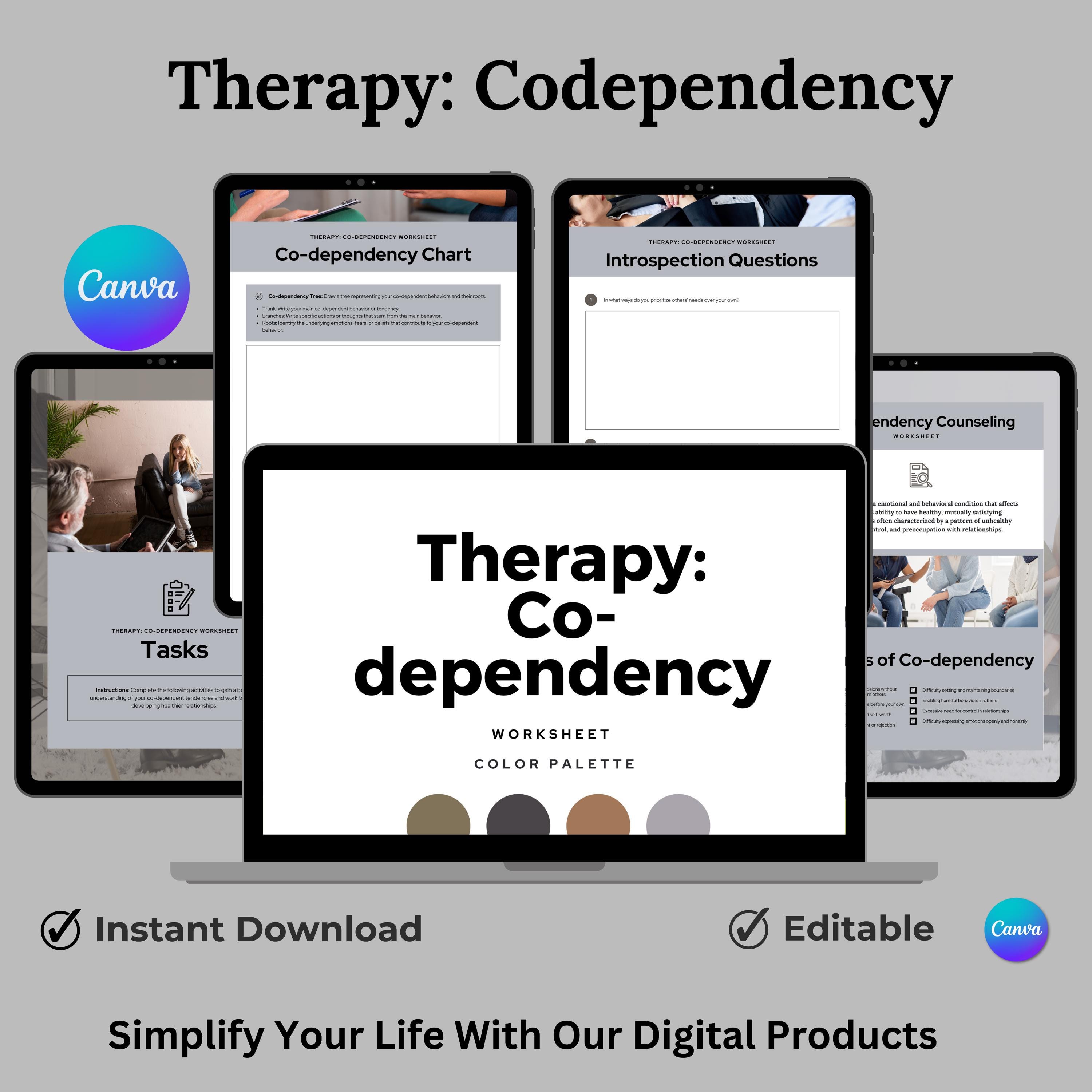 Therapy Codependency Worksheet Template, Emotional Healing Relationship ...