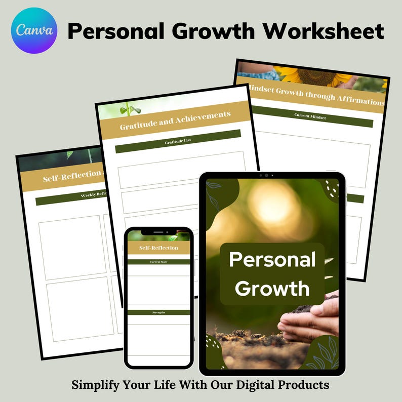 Personal Growth Worksheet, Growth Mindset Worksheet Template, Personal ...