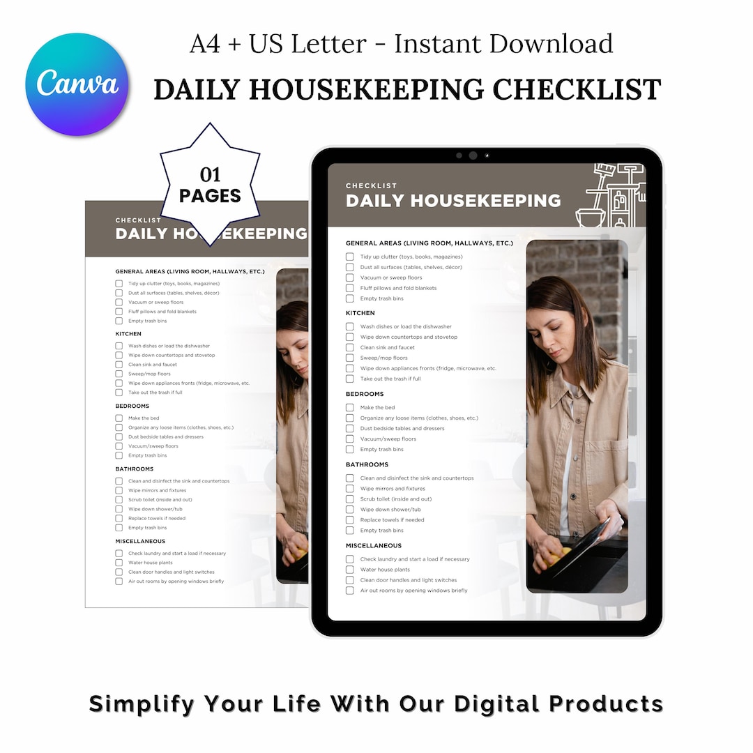 Housekeeping Checklist Printable, Home Cleaning Daily Routine ...
