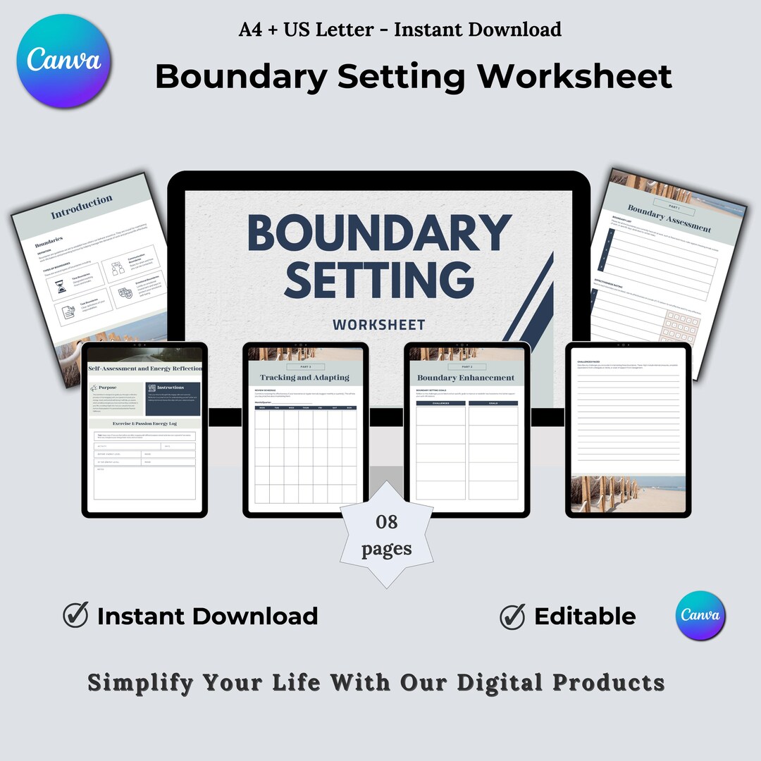 Boundary Setting Worksheet, Personal Growth Boundaries Guide, Self-care ...